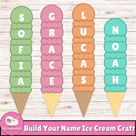 Three Ice Cream Cones With The Words Build Your Name Ice Cream Craft On