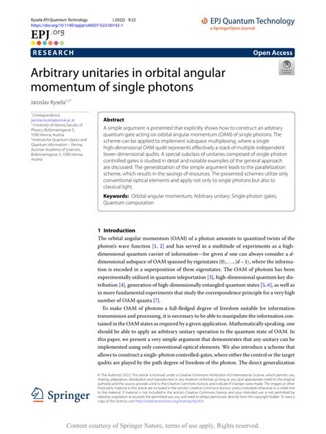 Pdf Arbitrary Unitaries In Orbital Angular Momentum Of Single Photons