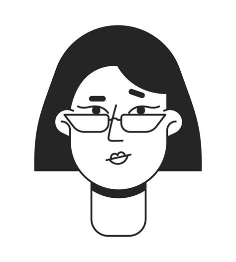 Hesitant Woman With Eyeglasses Flat Line Monochromatic Vector Character Head Simple Outline