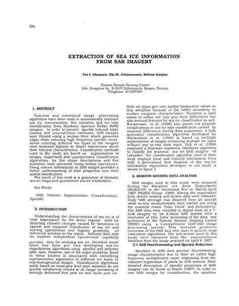Pdf Extraction Of Sea Ice Information From Sar Imagery