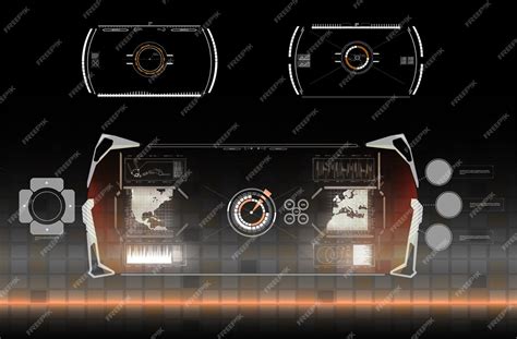 현대적인 스타일의 Vr 현실 가상 현실 현대 기술 미래의 Hud 인터페이스 화면 Hud Ui Gui 미래형 사용자 인터페이스 화면 요소 집합입니다 비디오 게임을위한