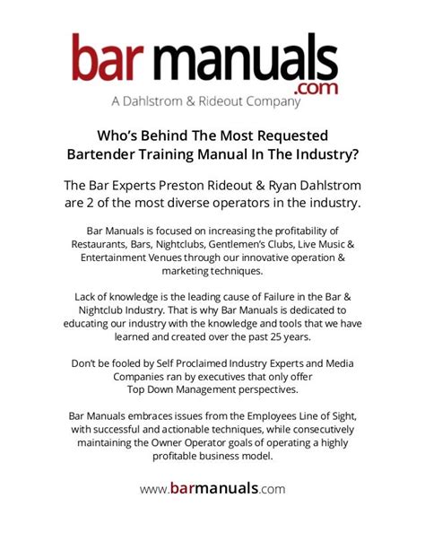 Bartender Training Manual Template