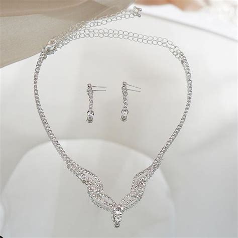 Cheap 2pcsset Necklace Earrings Set All Match Glitter Fashion