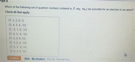 solved which of the following set of quantum numbers