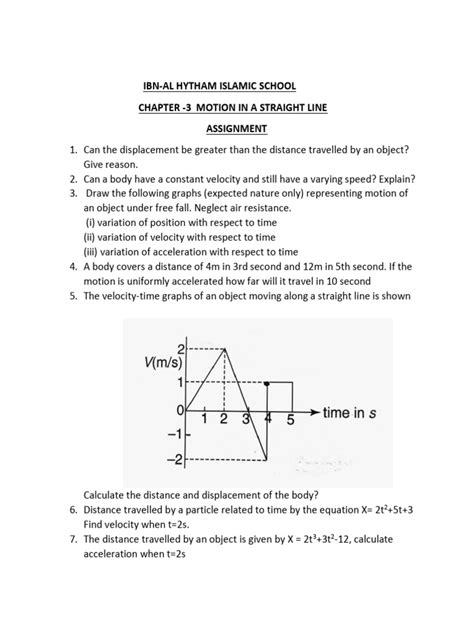 Motion In A Straight Line Assignment Pdf