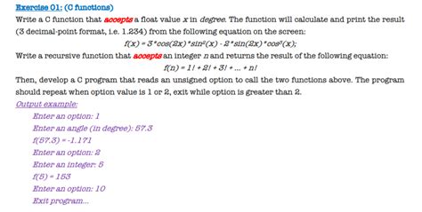 Solved Exercise 01 Functions Write A C Function That Chegg Com