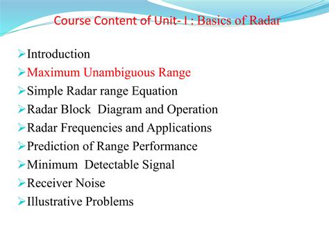 Radar Systems Unit I Basics Of Radar Pptx Physics Science