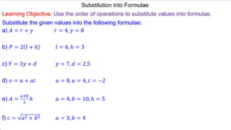 Substitution Into Formulae Mr Mathematics