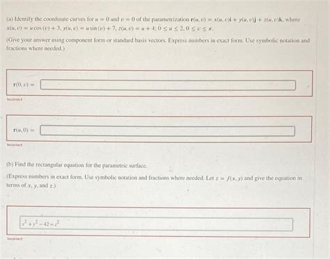 solved a identify the coordinate curves for u 0 and v 0 of