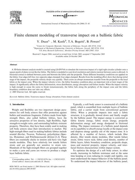 pdf finite element modeling of transverse impact on a ballistic