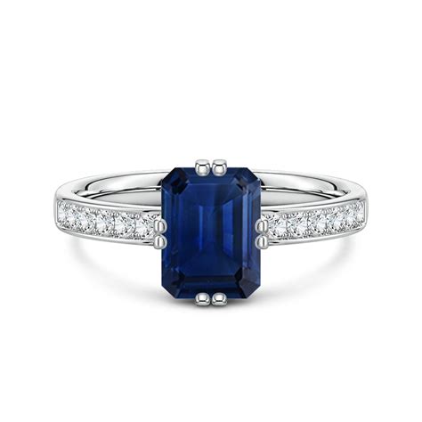 Emerald Cut Blue Sapphire Engagement Ring With Double Flat Prongs