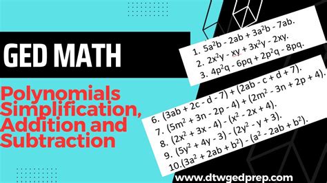 Ged Math Polynomials Simplification Addition And Subtraction Youtube