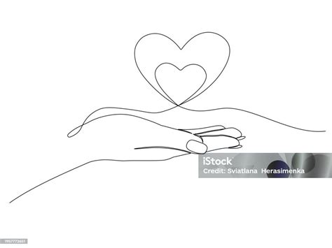 두 개의 하트를 들고 있는 손의 연속 선화 1개 벡터 일러스트 레이 션입니다 2명에 대한 스톡 벡터 아트 및 기타 이미지 2명 주기 손 Istock