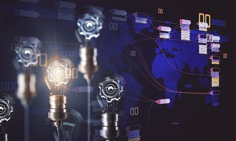 Premium Photo Glowing Light Bulb With Drawing Gears On Creative Programming Backdrop