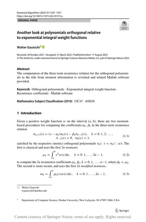 Another Look At Polynomials Orthogonal Relative To Exponential Integral Weight Functions