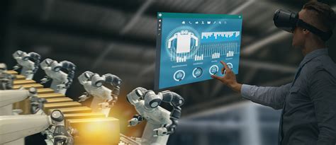 Iot 산업 40 개념 산업 엔지니어와 스마트 유리를 사용 하 여 실시간으로 컴퓨터를 모니터링 하려면 가상 현실 기술을 혼합 증강 스마트 공장 자동화 로봇 팔을 사용 공장