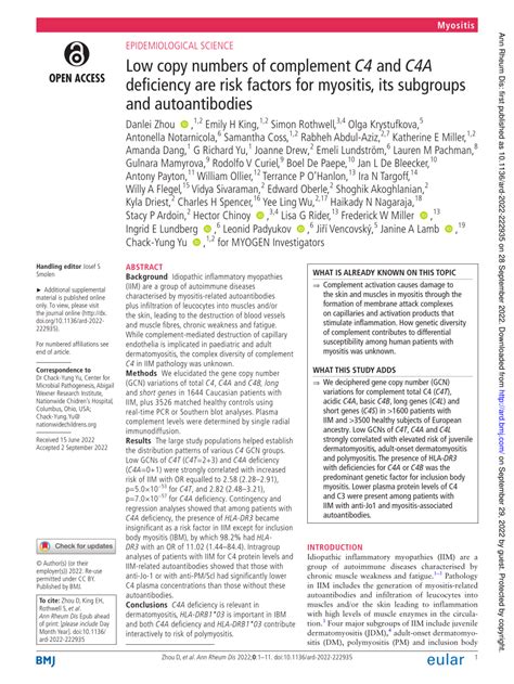 Pdf Low Copy Numbers Of Complement C4 And C4a Deficiency Are Risk