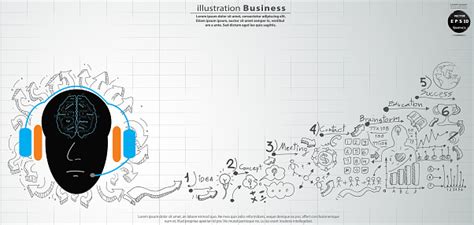 그림 Businessdesign 아이디어와 개념은 창의성을 생각합니다 성공을 위해 계획 생각 검색 분석 의사 소통 미래 지향적 인 아이디어 혁신 기술 Modernvector