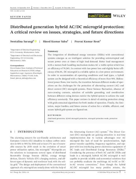 Pdf R E V I E W P A P E R Distributed Generation Hybrid Acdc Microgrid Protection A Critical