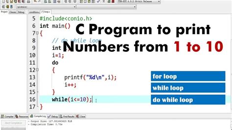 Program To Print Numbers From 1 To 10 In C Using For While And Do While Computer Skills