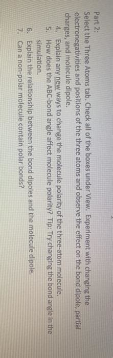 solved part 2 select the three atoms tab check all of the