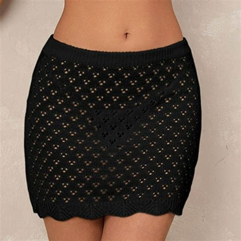 Tmoyzq Womens Crochet Cover Up Skirt Knit Scallop Hem Cut Out Swimwear