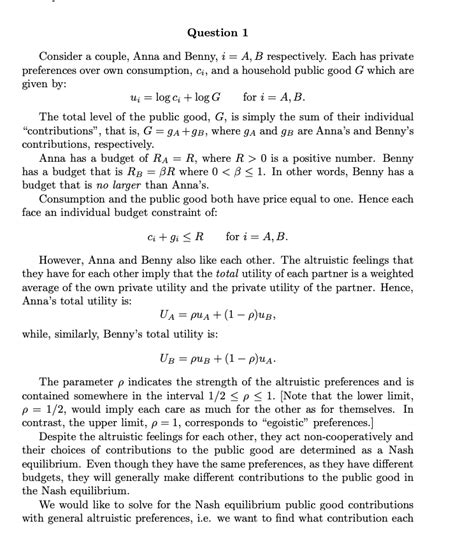 solved question 1consider a couple anna and benny i a b
