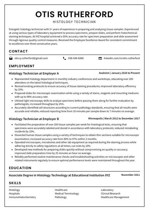Histology Technician Resume Cv Example And Writing Guide
