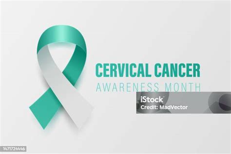 자궁 경부암 배너 카드 벡터 3d 현실적인 청록색과 흰색 바탕에 흰색 리본이 있는 플래카드 자궁 경부암 인식의 달 기호 근접 촬영 세계 자궁 경부암의 날 개념 11월에 대한