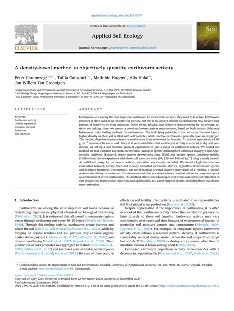 Pdf A Density Based Method To Objectively Quantify Earthworm Activity