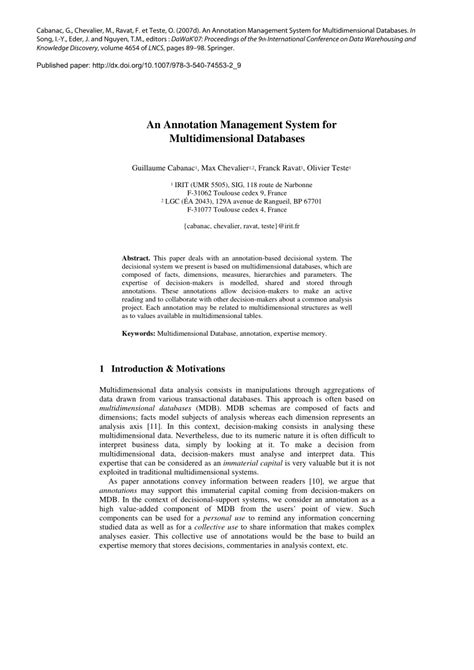 Pdf An Annotation Management System For Multidimensional Databases Regular Paper