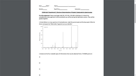 Solved Below Is A Mass Spectrum Of Acetophenone Label The