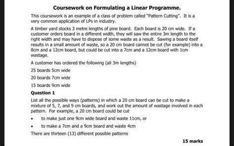 Solved Coursework On Formulating A Linear Programme This Chegg Com
