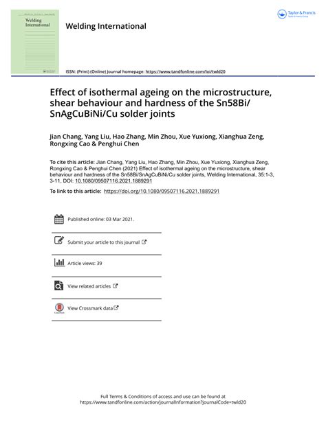 Pdf Effect Of Isothermal Aging On The Microstructure Shear Behavior And Hardness Of The