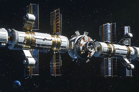 hitech advance technology based spaceship in the space stock