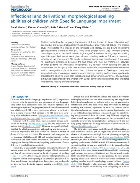 Pdf Inflectional And Derivational Morphological Spelling Abilities Of