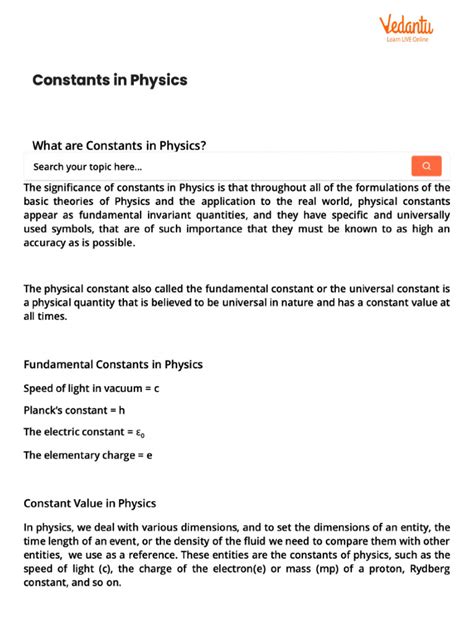 Constants In Physics Pdf