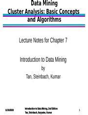chap7 basic cluster analysis.pptx - Data Mining Cluster Analysis: Basic Concepts and Algorithms ...