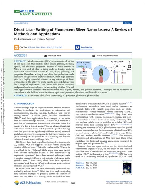 Pdf Direct Laser Writing Of Fluorescent Silver Nanoclusters A Review