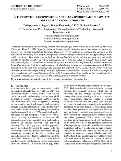 Effect Of Vehicle Composition And Delay On Roundabout Capacity Under Mixed Traffic Conditions