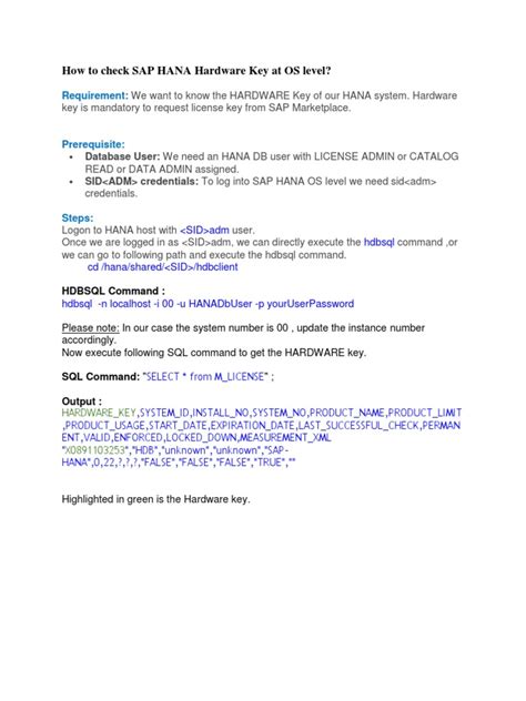 How To Check Sap Hana Hardware Key At Os Level Pdf