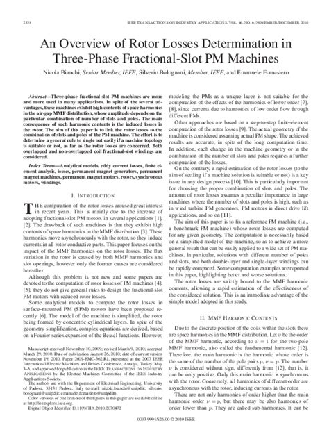 Pdf An Overview Of Rotor Losses Determination In Three Phase Fractional Slot Pm Machines