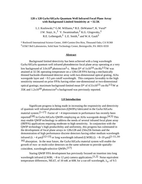 Pdf Background Limited 128×128 Gaasalgaas Multiple Quantum Well Infrared Focal Plane Array