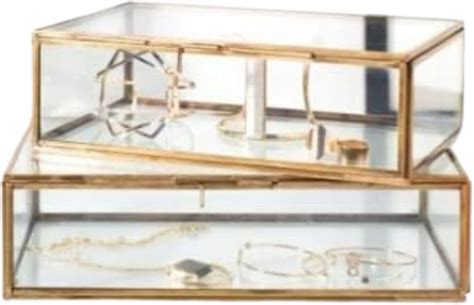 Vintage Rectangular Brass Glass Box Multiutility Purpose Jewelry