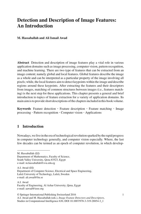 Pdf Detection And Description Of Image Features An Introduction
