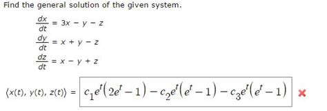 solved find the general solution of the given system dx dt