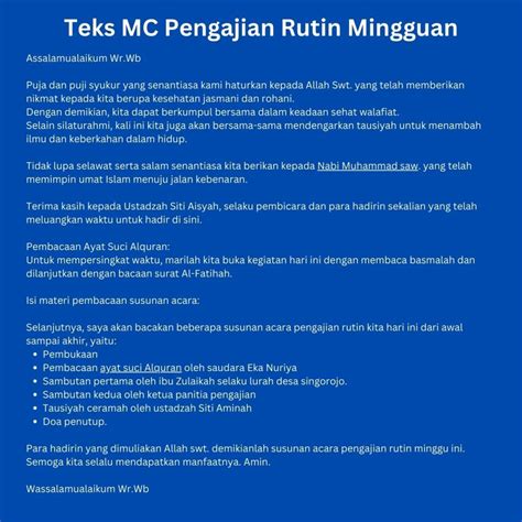 17 Contoh Teks Mc Pengajian Berbagai Tema Beserta Susunan Acaranya