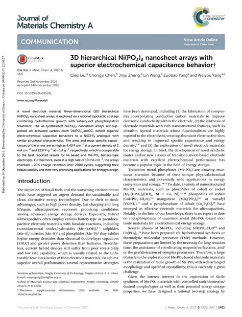 Pdf 3d Hierarchical Ni Po3 2 Nanosheet Arrays With Superior