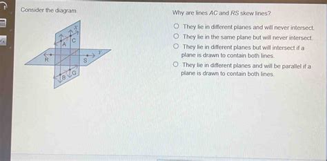 consider the diagram why are lines ac and rs skew lines they lie in