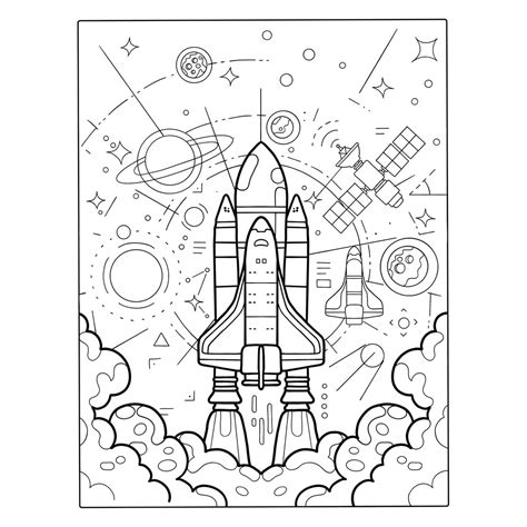 Раскраска Огромная ракета взлетает в космос распечатать или скачать